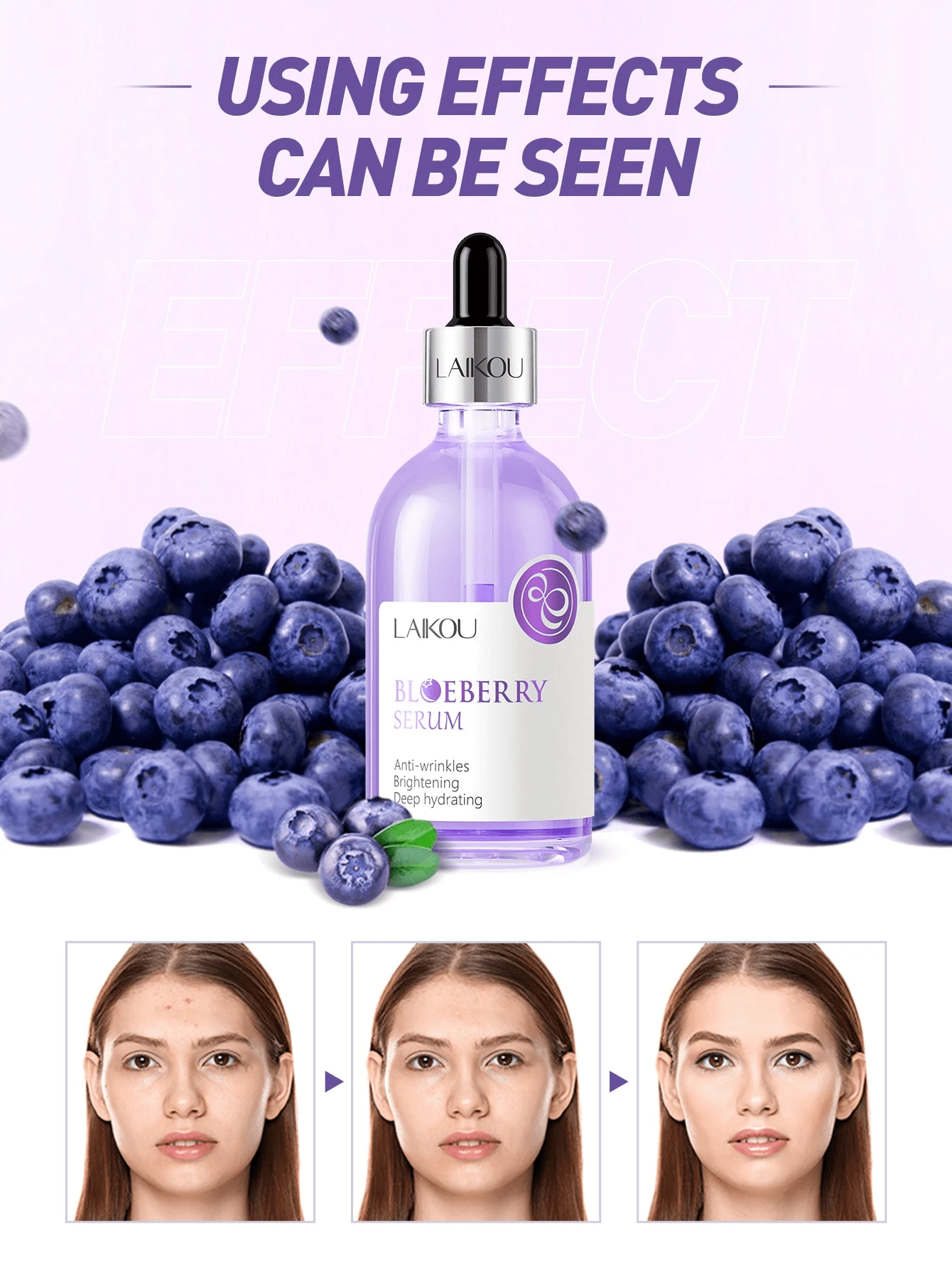 1Pc Lighten Wrinkle LAIKOU Blueberry Facial Serum, 100ml Reduce Fine ...