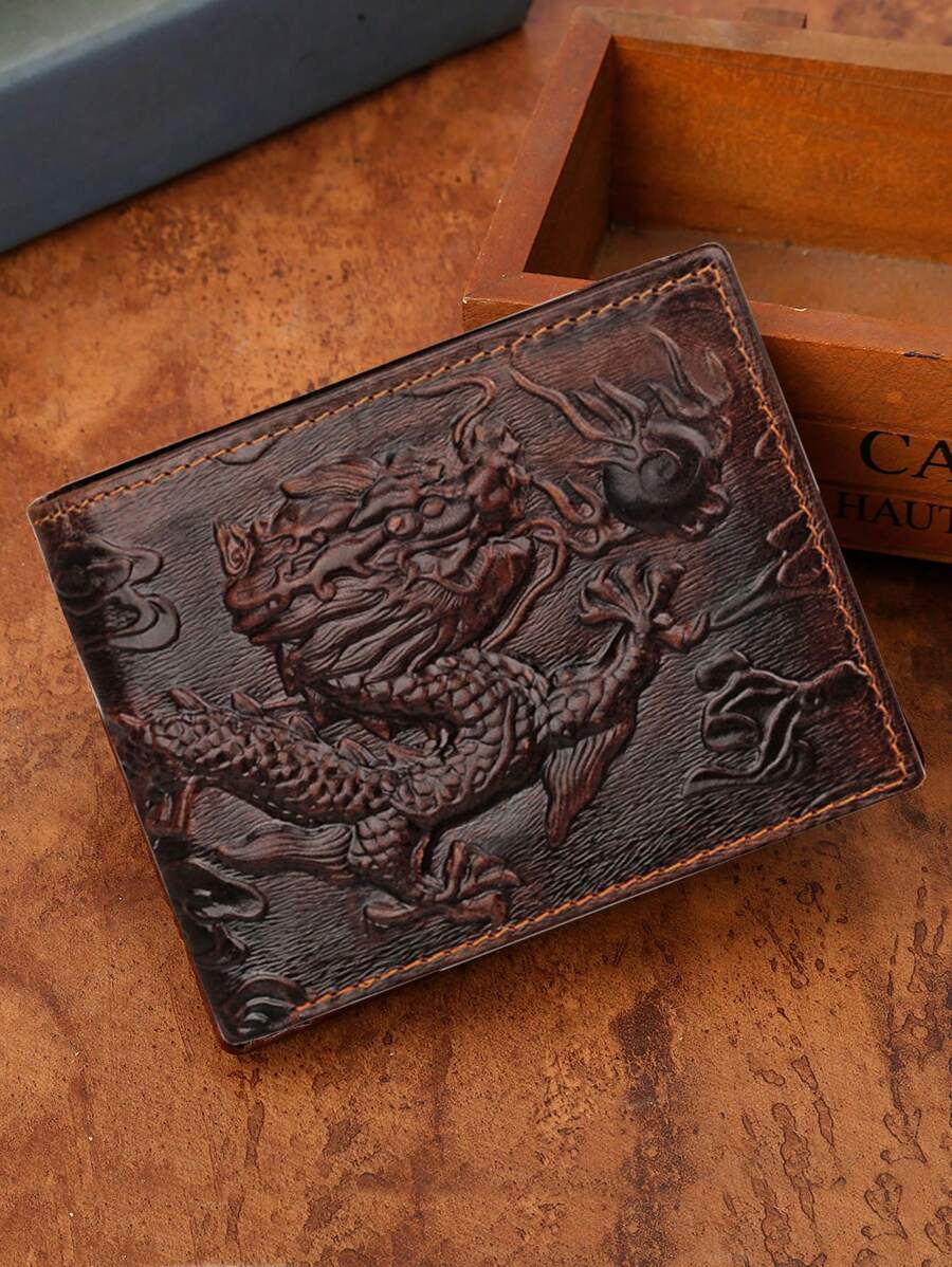 RFID Blocking Vintage Men Wallet Genuine Leather 3D Printed Dragon Card ...