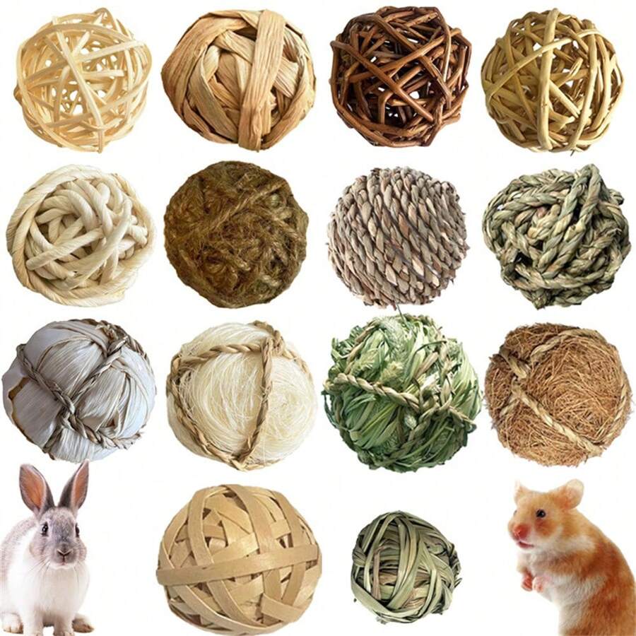 1pc Natural Hand-Woven Ball Rattan Ball Teething Toy For Rabbits ...