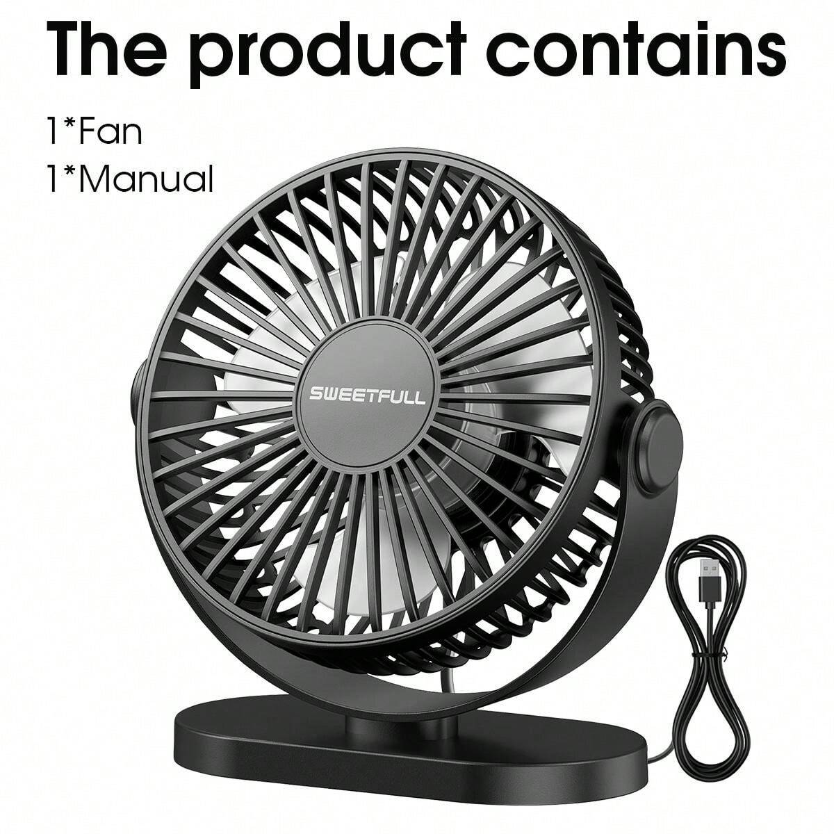 USB Desk Fan, Small But Powerful, Portable Quiet 3 Speeds Wind Desktop ...