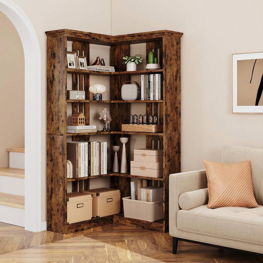 Bookshelves 5 Tiers Industrial Large Corner Bookcase Storage Display ...