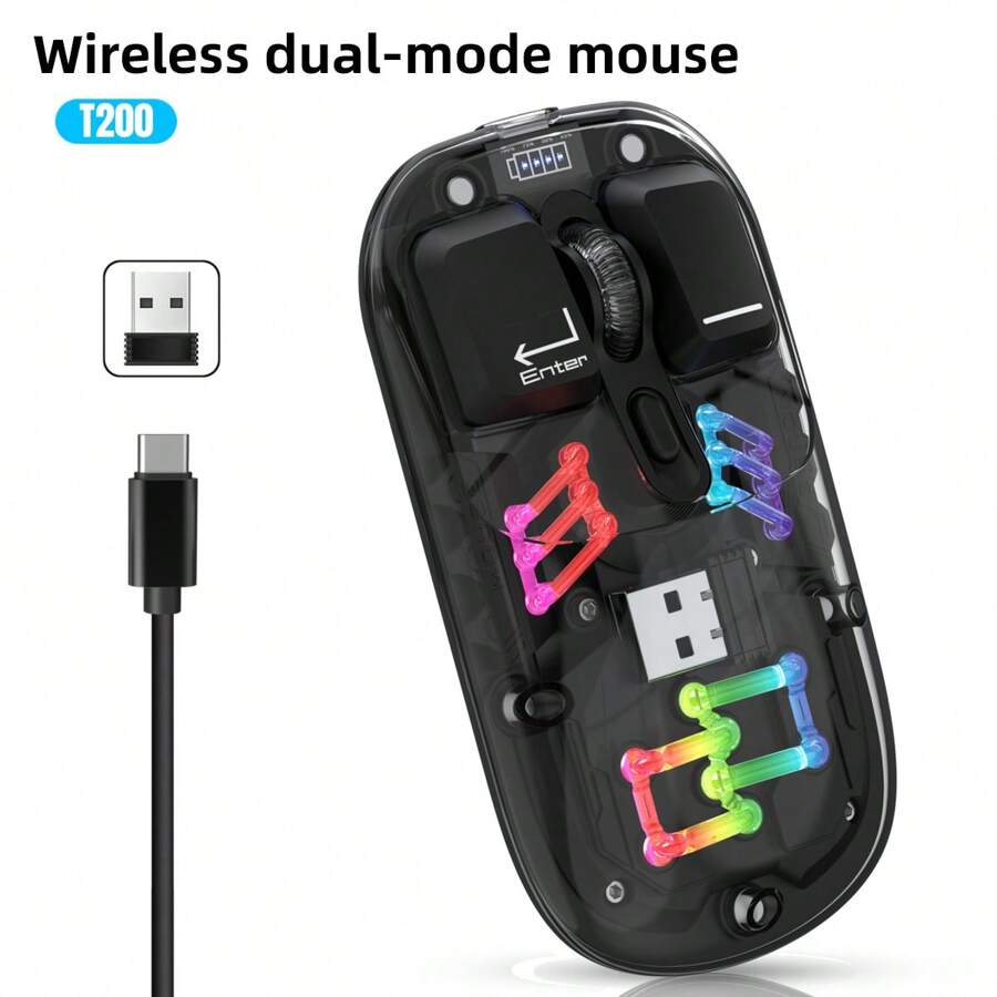 HXSJ Dual-Mode Wireless Mouse RGB Light Transparent Shell 2.4G ...