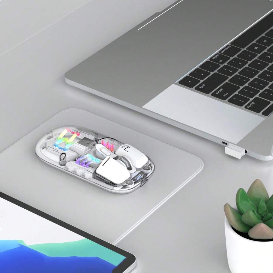 HXSJ Dual-Mode Wireless Mouse RGB Light Transparent Shell 2.4G ...