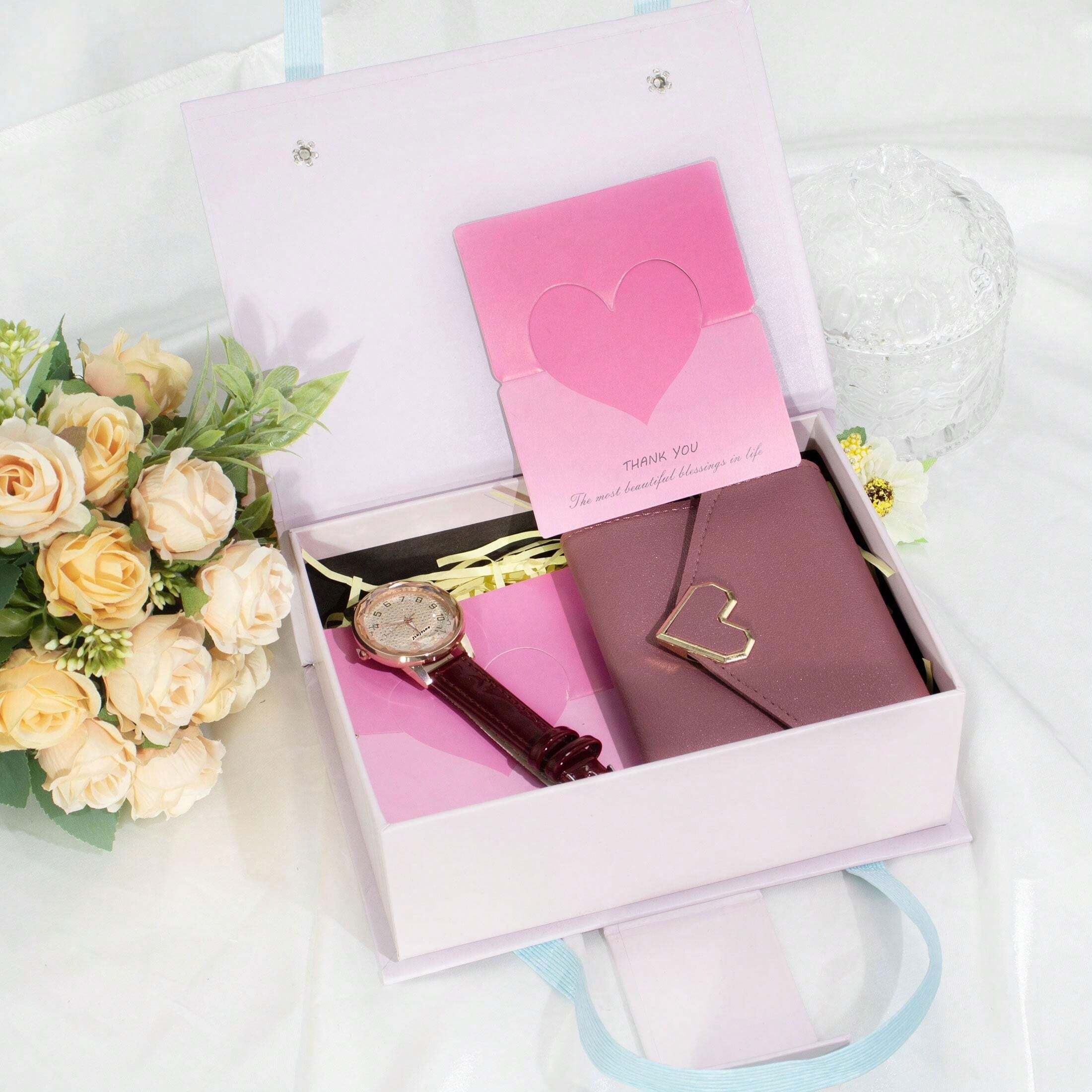 5pcs Women's Fashion Watch Gift Set, Starry Dial Faux Diamond Decor Leather Strap Quartz Watch ...