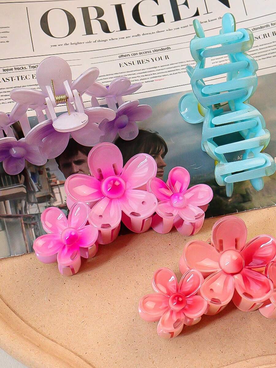 3 Pieces Set Flower Hair Clip Women's Elegant Hair Claw Large Grab Clip ...