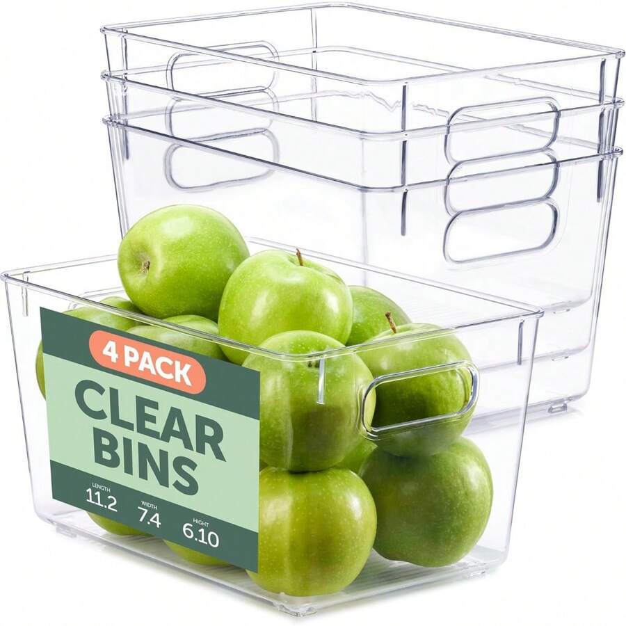Shatterproof Clear Plastic Storage Bins For Kitchen Organization And ...