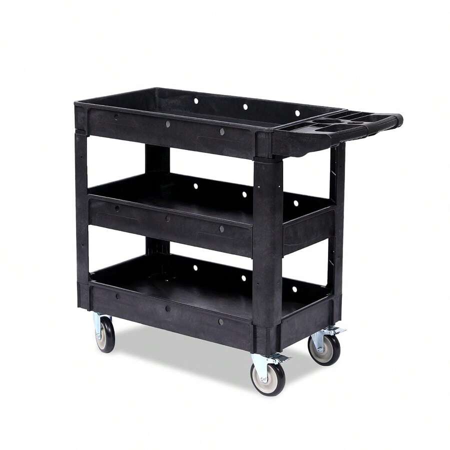 Utility Service Cart,3 Tier Heavy Duty Plastic Toll Cart With Swivel ...
