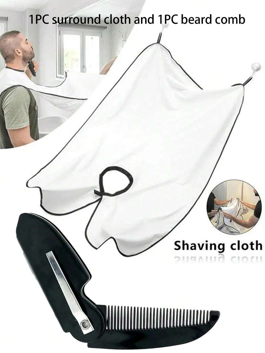 2pcs Shaving Kit Includes Men Beard Bib And 1pc Beard Comb, Multi ...