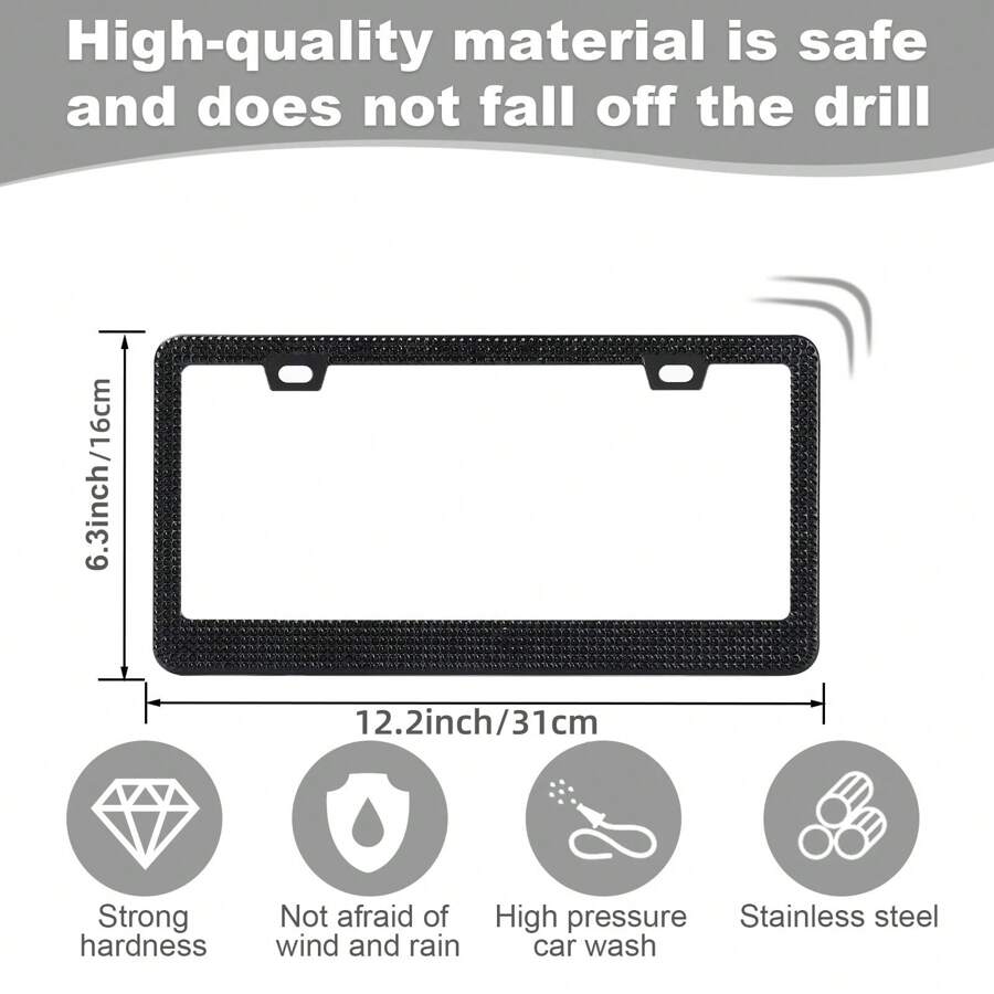 2 Pack Black Bling License Plate Frames For Women, Glitter Diamond ...