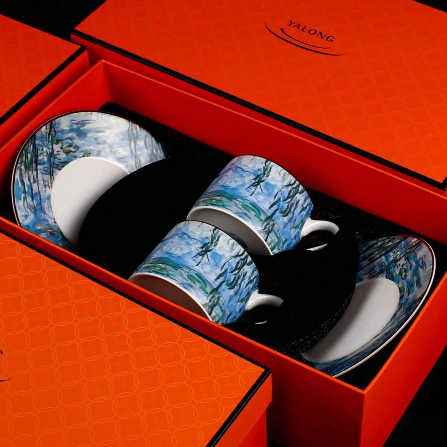 European Style Coffe Cup And Saucer Sets - 8.5oz Bone China Ceramic ...