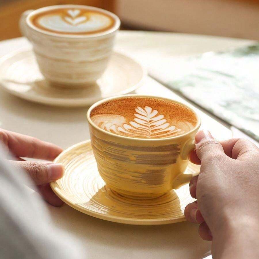 210ml Ceramic Coffee Cup And Saucer Set, European Style Cute Hand ...