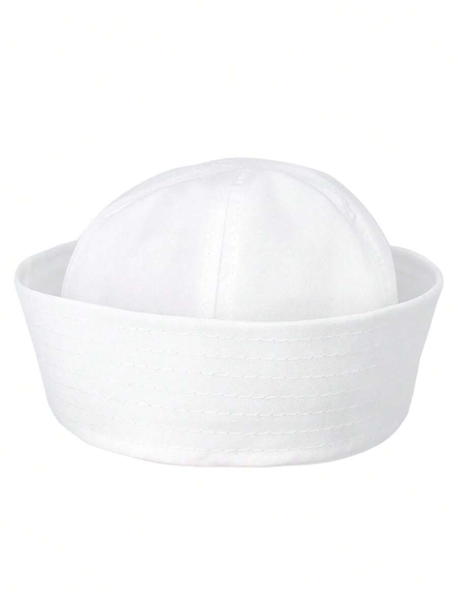 1pc Sailor Hat With Rolled Edge, White Navy Cap With Nautical Anchor ...