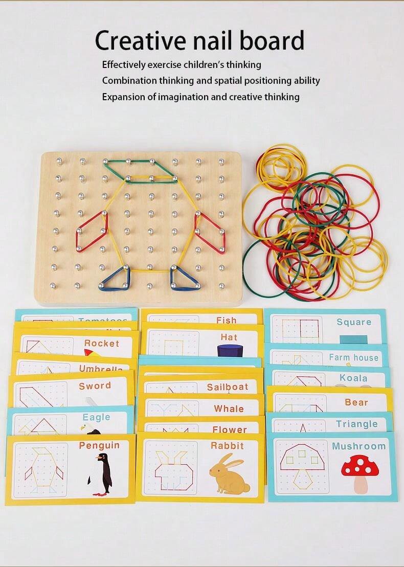 1pc Children Wooden Geometric Shape Elastic Band Puzzle Toy, Exercise ...