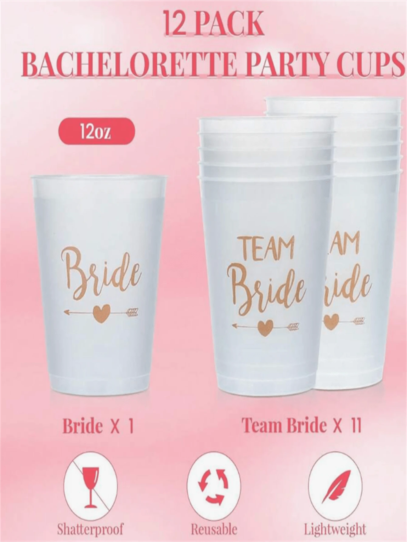 12 Pieces Bachelorette Cups, Plastic White Bride Tribe Cups, Team Bride ...