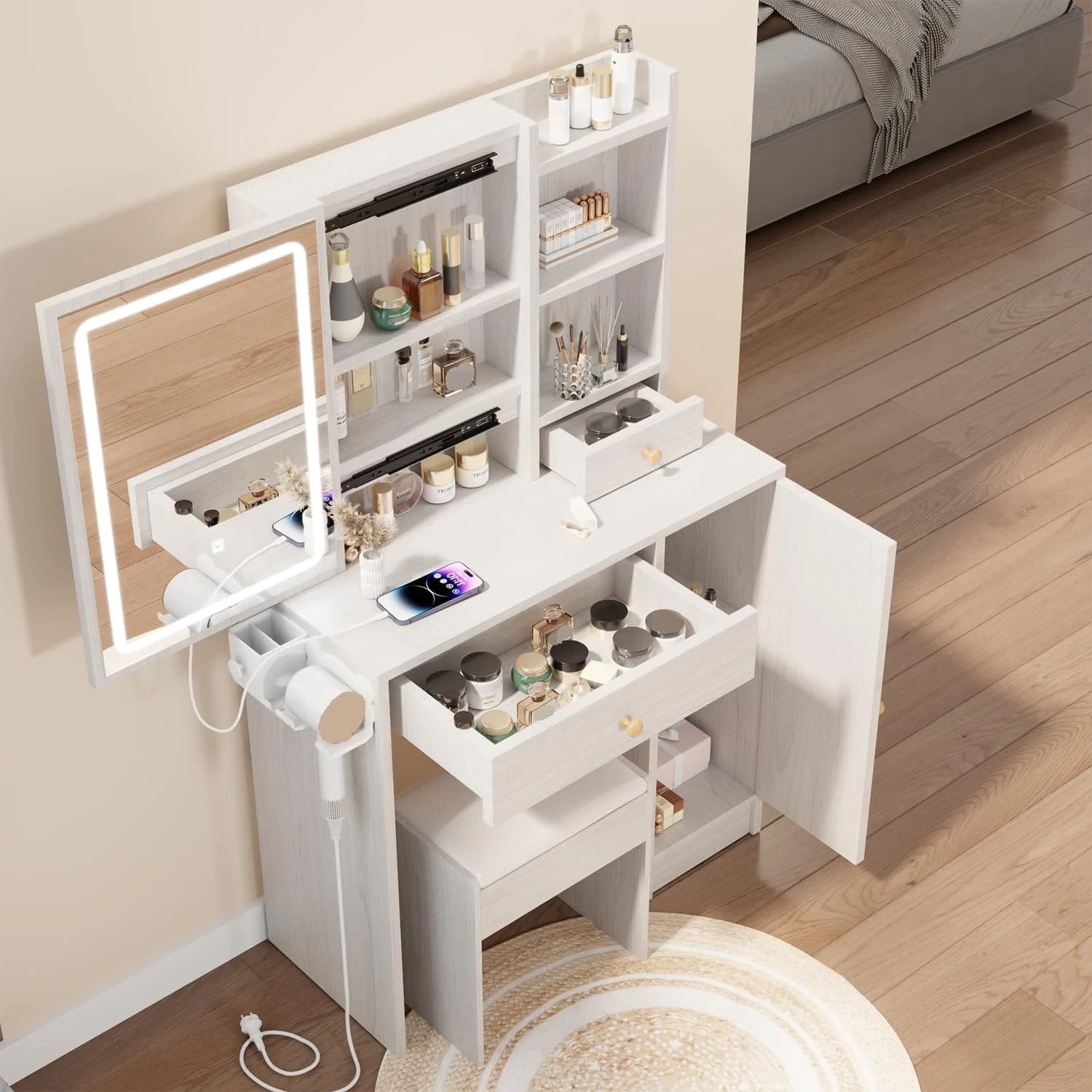 White Vanity Desk With Mirror And Lights,Vanity Table Makeup Vanity ...