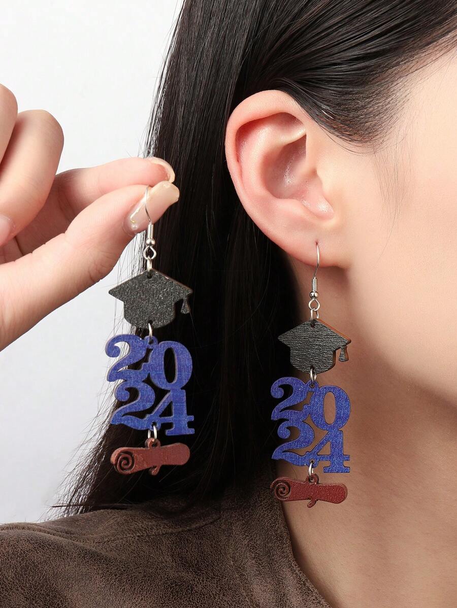 1pair Joyful Wooden Number 2024 Season Of Graduation Ceremony Hat Shape ...