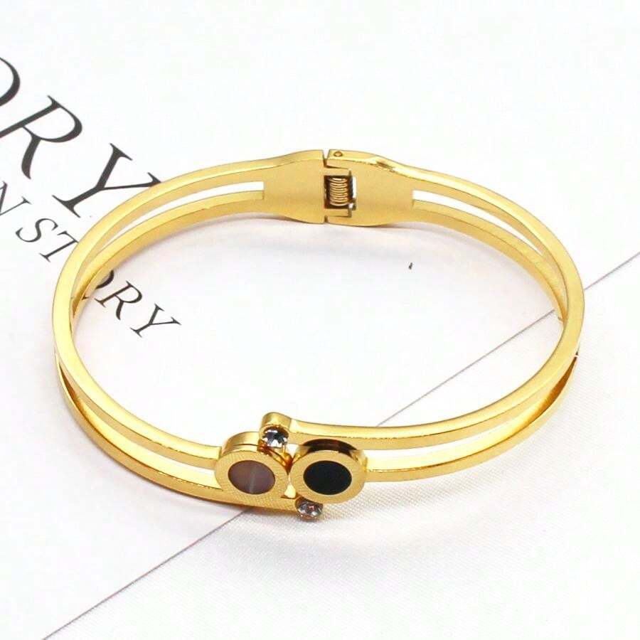 1pc Delicate And Versatile Round Black & White Seashell Bangle ...