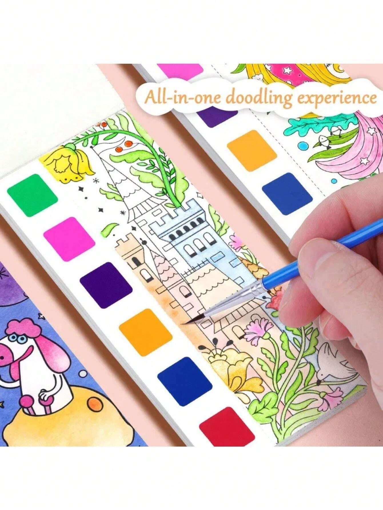 World Adventure Kawii Portable Watercolor Painting Coloring Book With ...