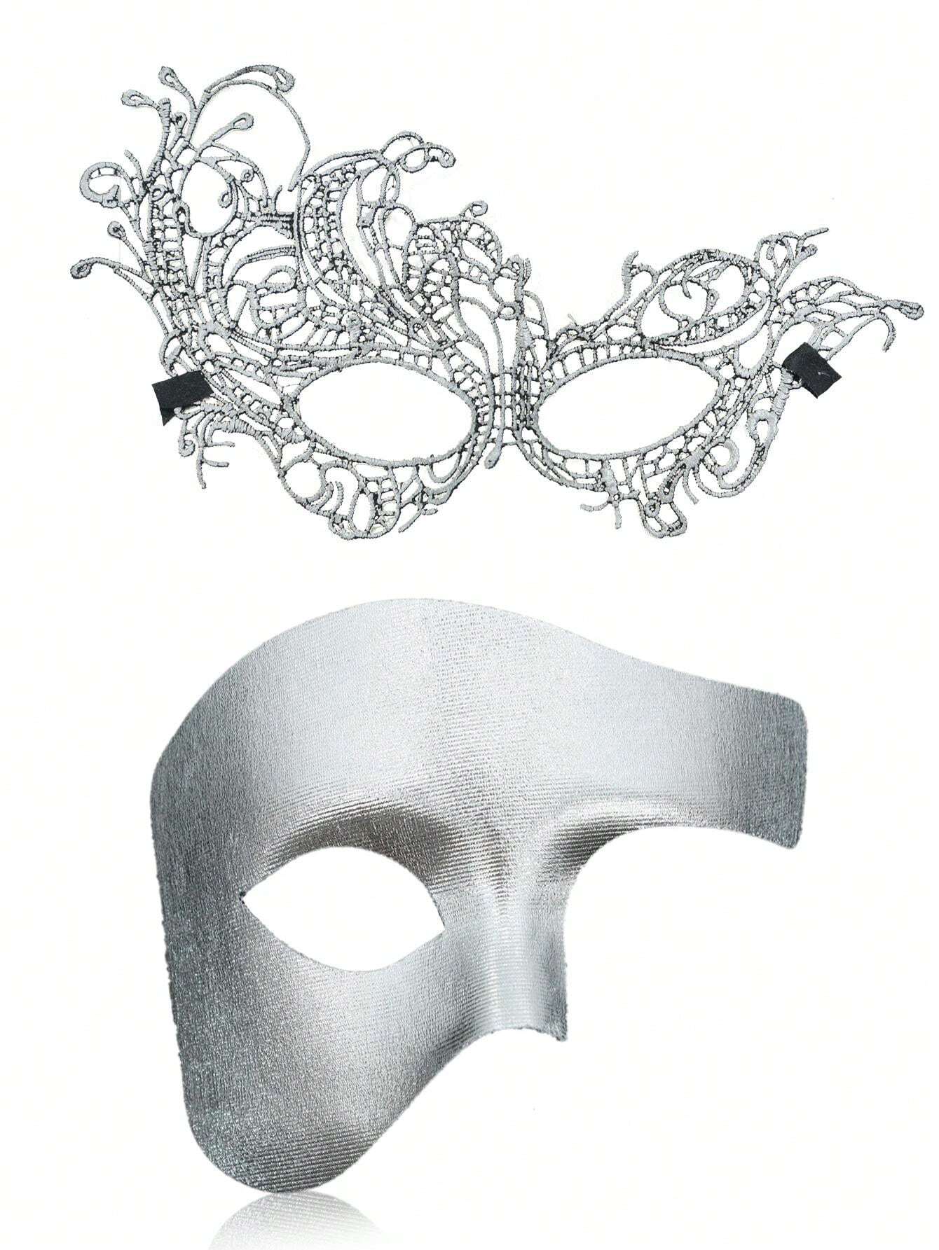 2pcs Couples Dance Party Masks, Silver Venetian Masquerade Masks For ...