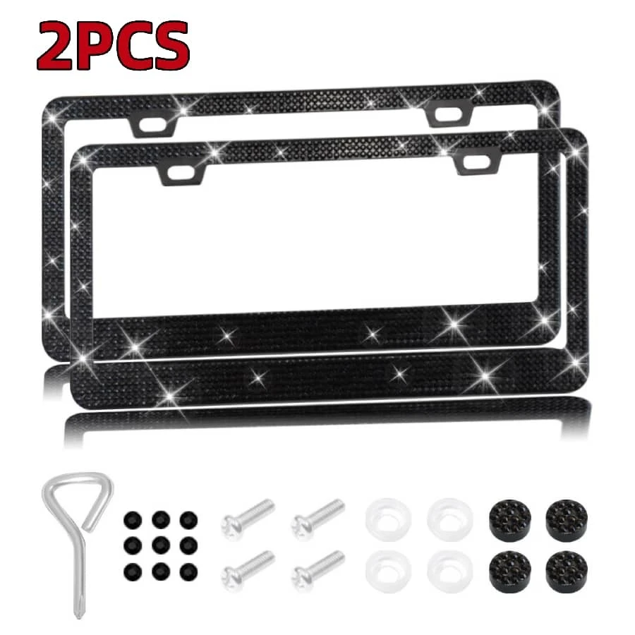 2 Pack Black Bling License Plate Frames For Women, Glitter Diamond ...