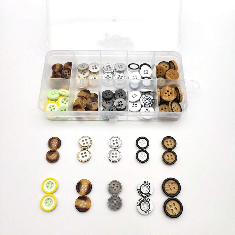 1box/100pcs 10 Styles Assorted Round 4-Hole Buttons, Includes English ...