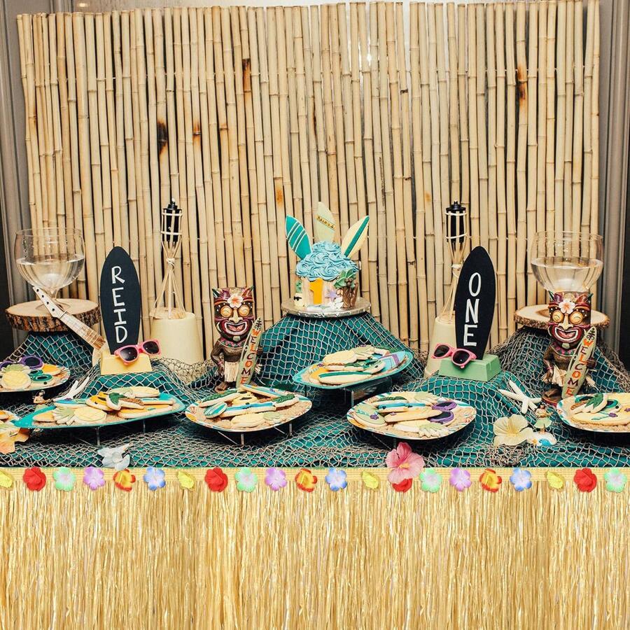 1pc Morcheiong 1-Pack Luau Straw Table Skirts, Hawaiian Table Skirts ...