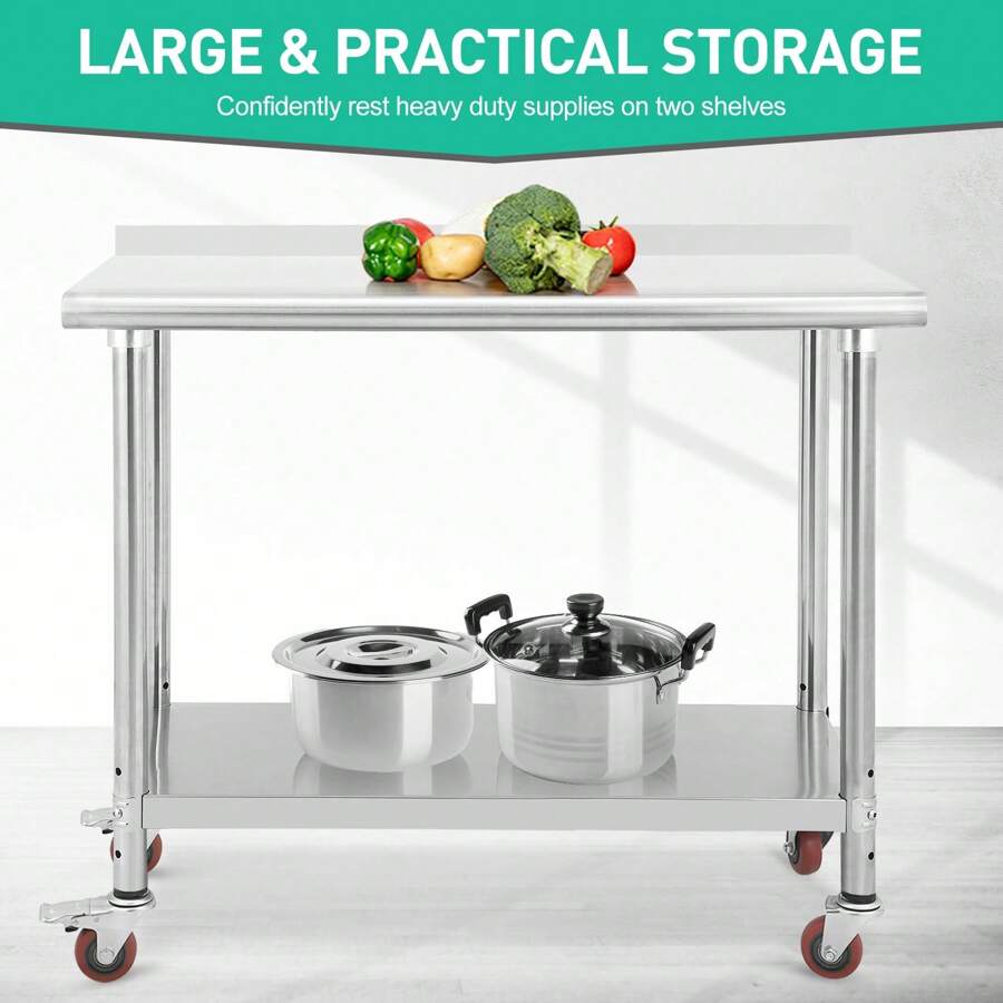 Food Prep Stainless Steel Table - 48x24x35 Inch Metal Table Cart ...