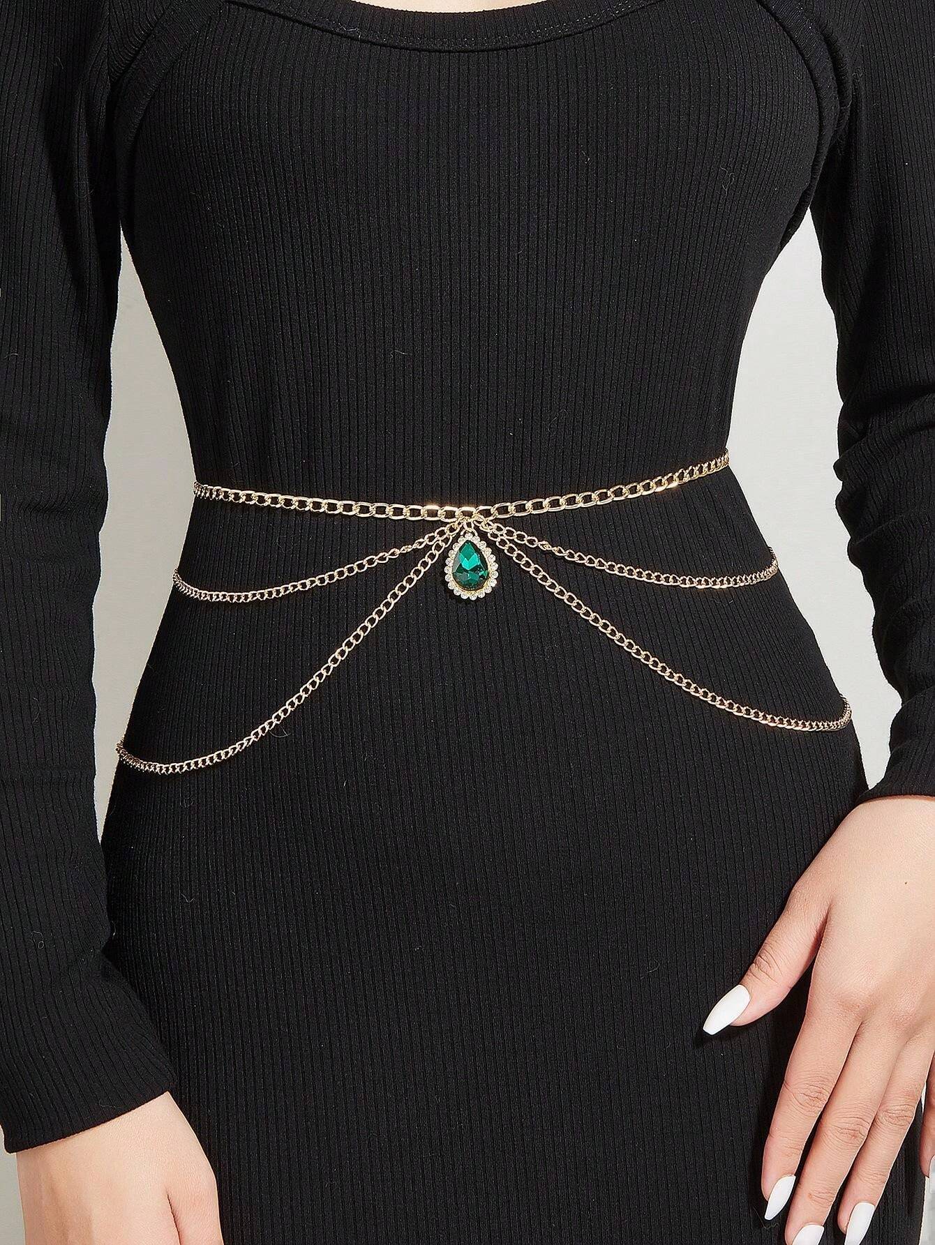 Waist Chain Green Crystal Gemstone Pendant With Multiple Layers Of Wave ...