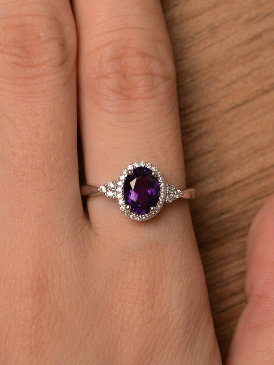 1pc Glittering Purple Cubic Zirconia Ring - Symbol Of Eternal Love ...