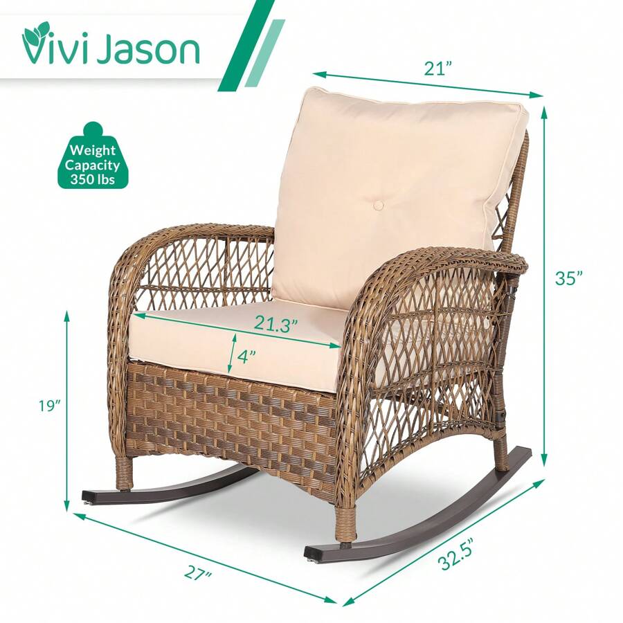 VIVIJASON 2 Piece Patio Wicker Rattan Rocker Chair, Outdoor Rattan ...