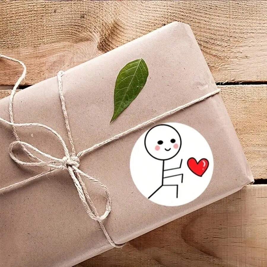 1 Roll Cartoon Stick Figure Heart-Shape Sticker, Packaging Sticker ...