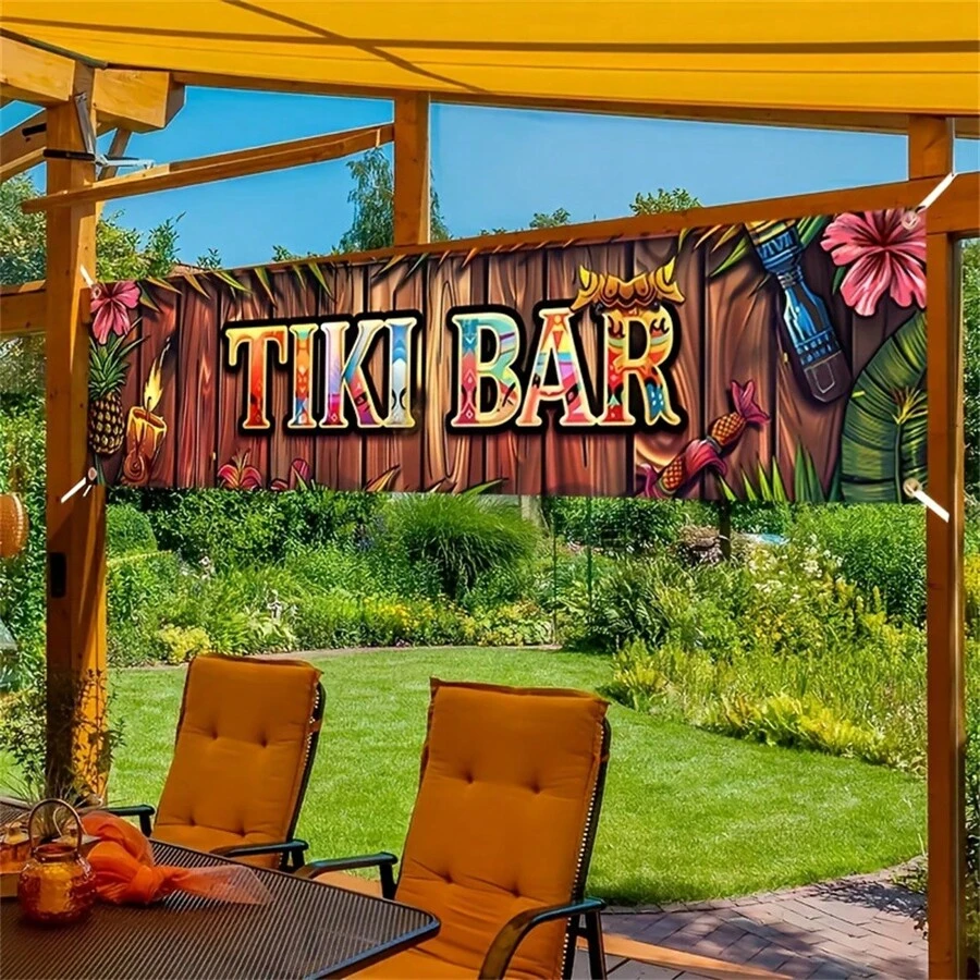 1pc Tropical Bar Party Banner - Vibrant Event Backdrop, Hawaiian Beach ...