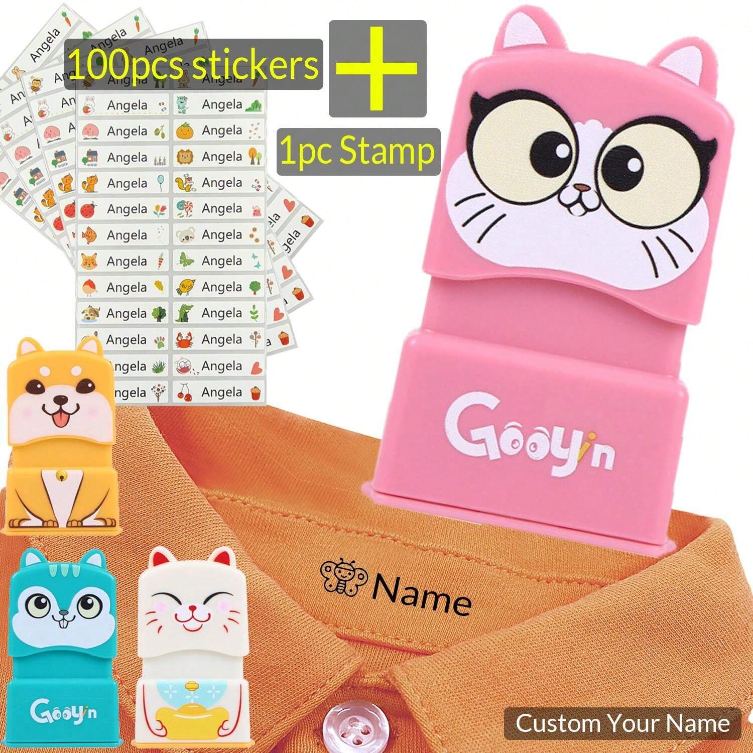 100 peças Adesivos de Nome e 1PC Carimbo de Nome Personalizado para ...
