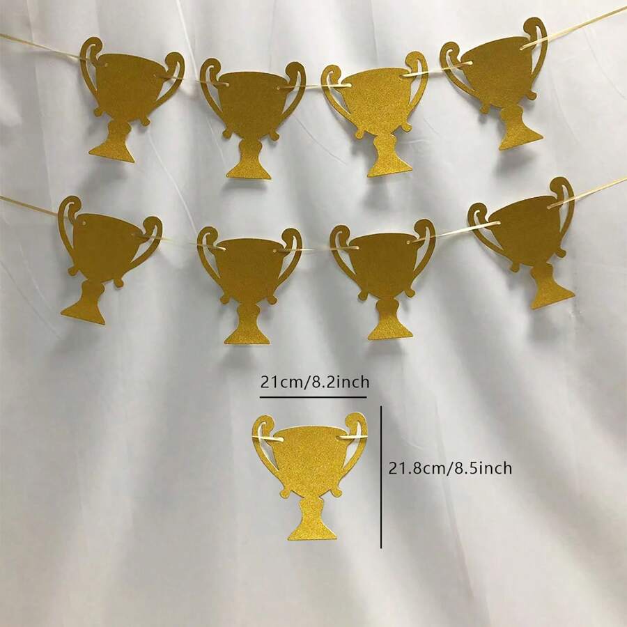 8pcs/Bag Golden Trophy Theme Paper Pennant Banner With Trophy Shaped ...