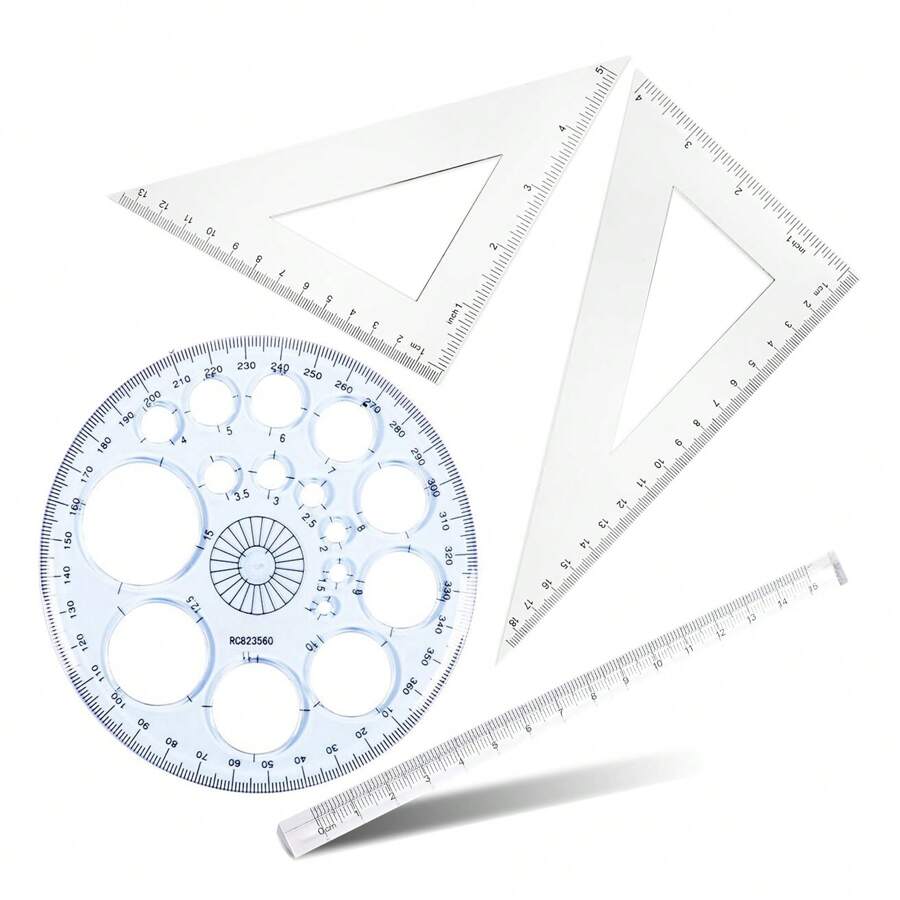 4 Pcs Plastic Clear Ruler Set Round Hollow Ruler With 1 Pc Transparent ...