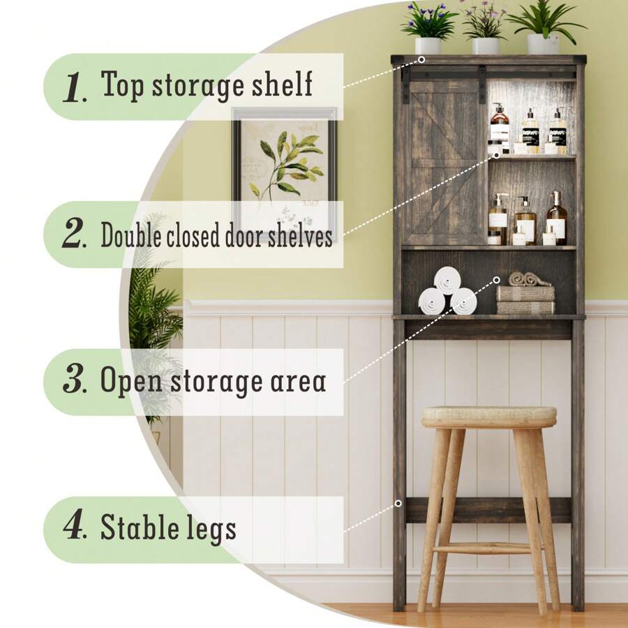 Over The Toilet Storage Cabinet With Sliding Barn Door, Farmhouse ...