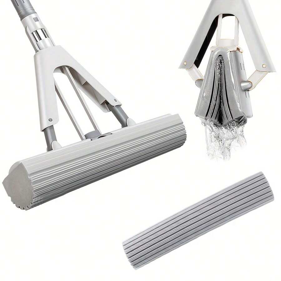 128cm (50in) Extendable Handle Sponge Mop, Self-Wringing Floor Mop, 2 ...