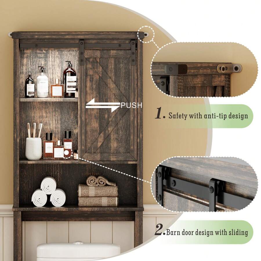Over The Toilet Storage Cabinet With Sliding Barn Door, Farmhouse ...