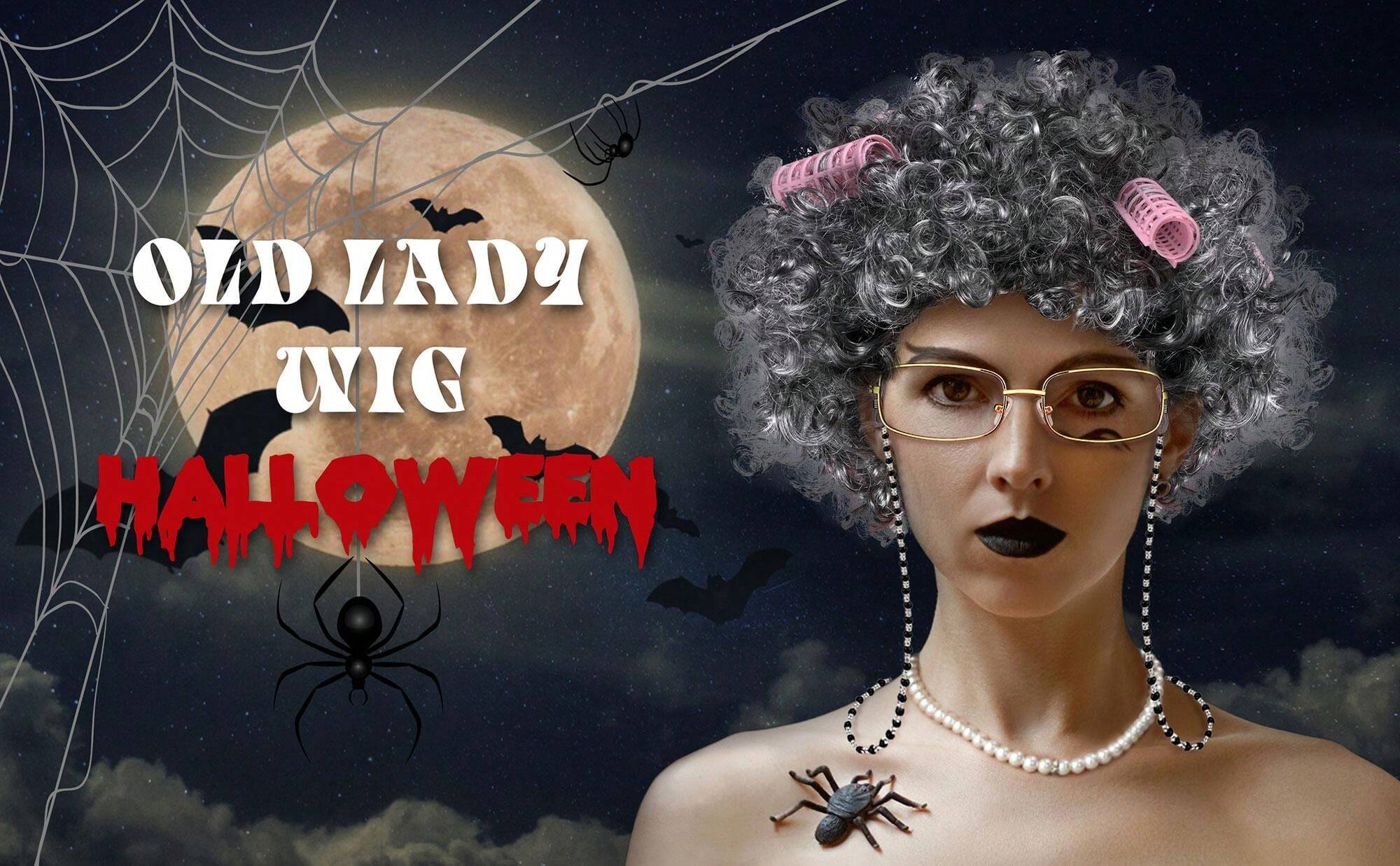 Old Lady Wig Granny Costume For Women Grandma Wig Granny Glasses Chain ...