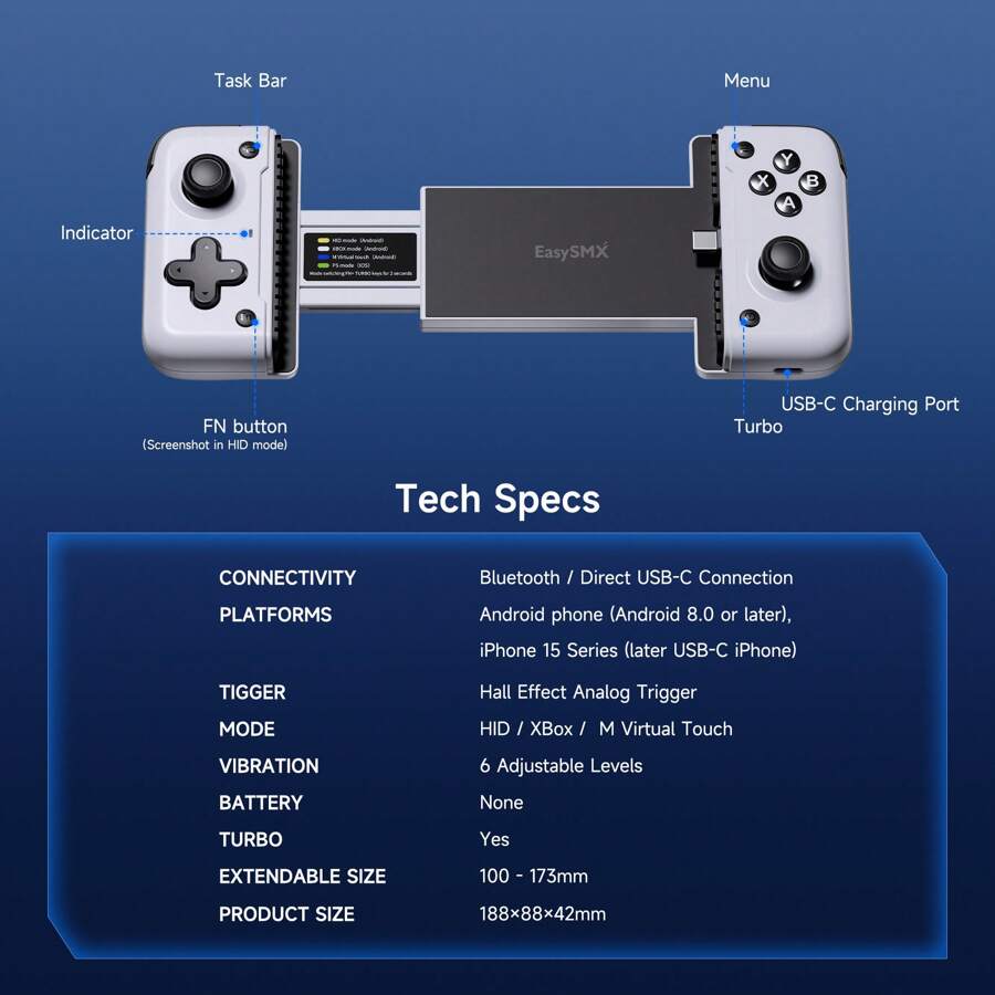 EasySMX EasySMX M05 Android Mobile Phone Gaming Controller Compatible With IPhone 15 Series And ...
