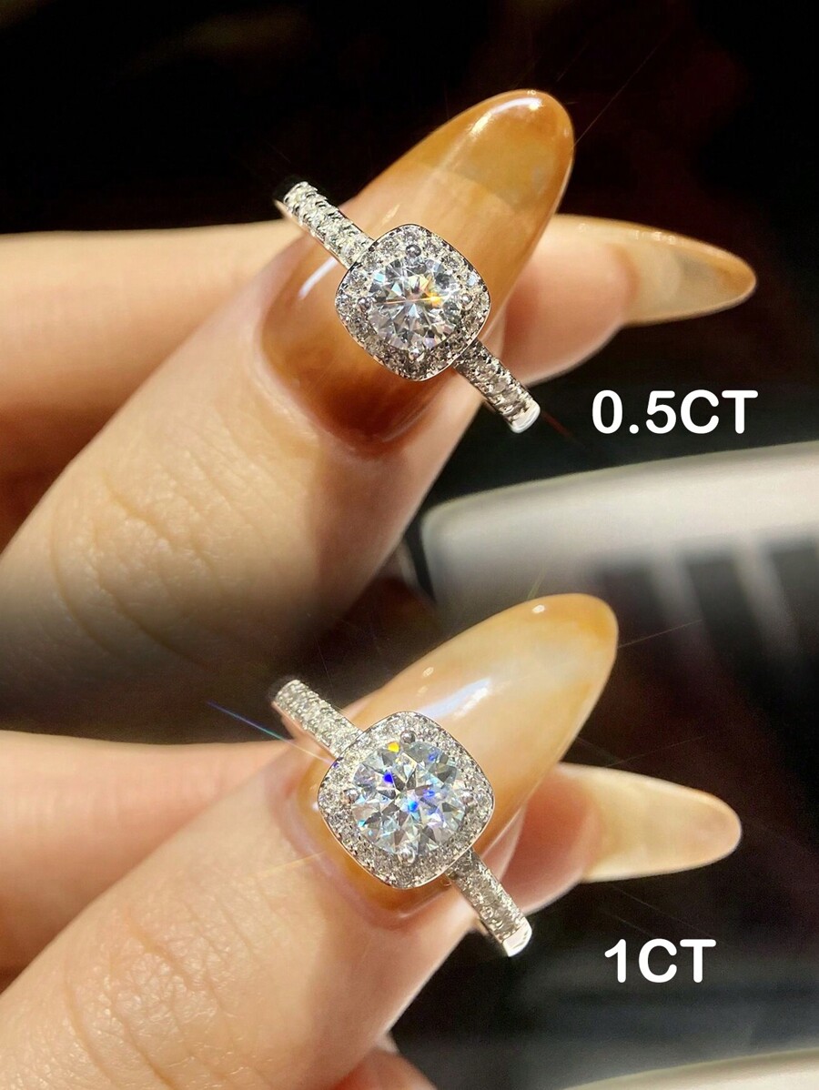 1ชิ้น S925 เงินสเตอร์ลิง 0.5ct CLASSIC Square Moissan เพชรแหวนหมั้นแหวนแต่งงานรอบแหวนสัญญาแหวน ...
