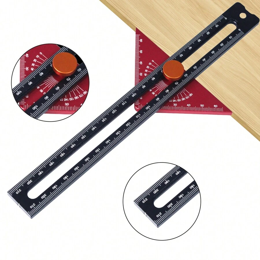 One Piece Red Carpenty Precision Scribe Ruler Carpenty Aluminum T-Type ...