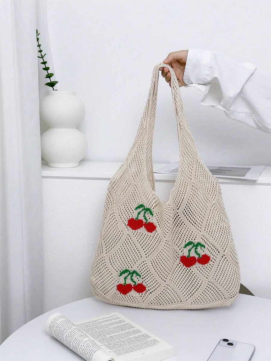 Crochet Bags For Women Crochet Tote Bag Cherry Pattern Crochet Beach ...