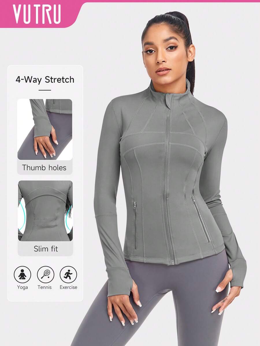 VUTRU Zip Up Slant Pocket Sports Jacket With Thumb Holes Compression ...