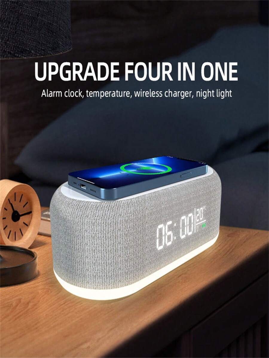 Wireless Charger Time Alarm Clock LED Light Thermometer Earphone Phone Chargers 15W Fast ...