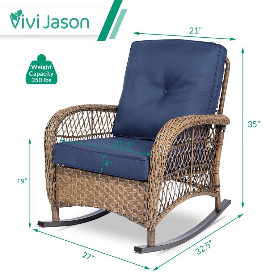 VIVIJASON 2 Piece Patio Wicker Rattan Rocker Chair, Outdoor Rattan ...