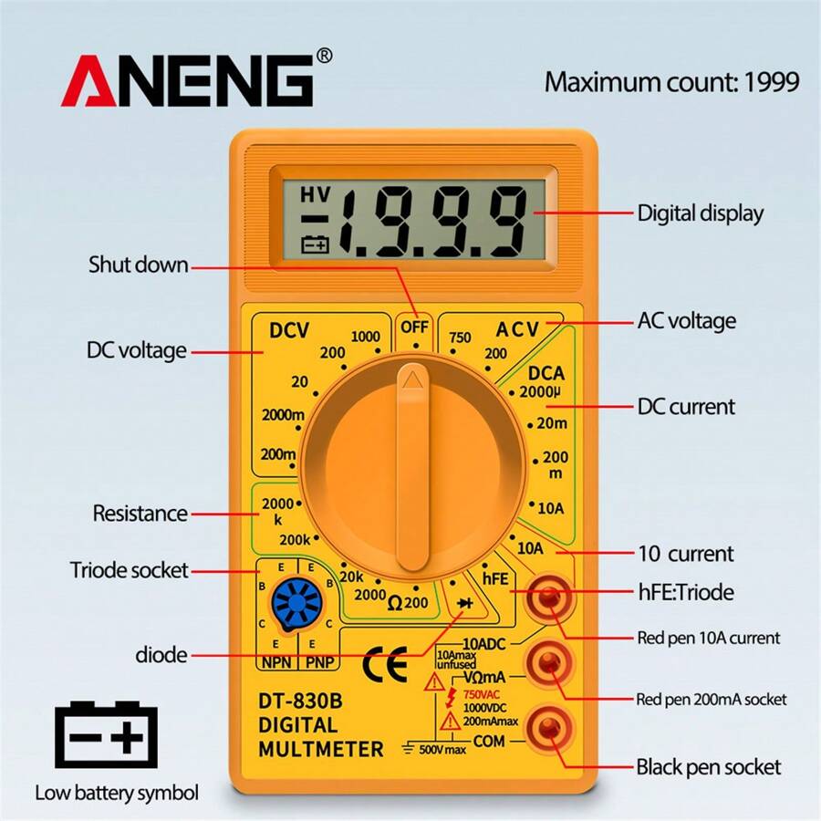 Multímetro ANENG DT830B, probador de mano, multímetro digital ...