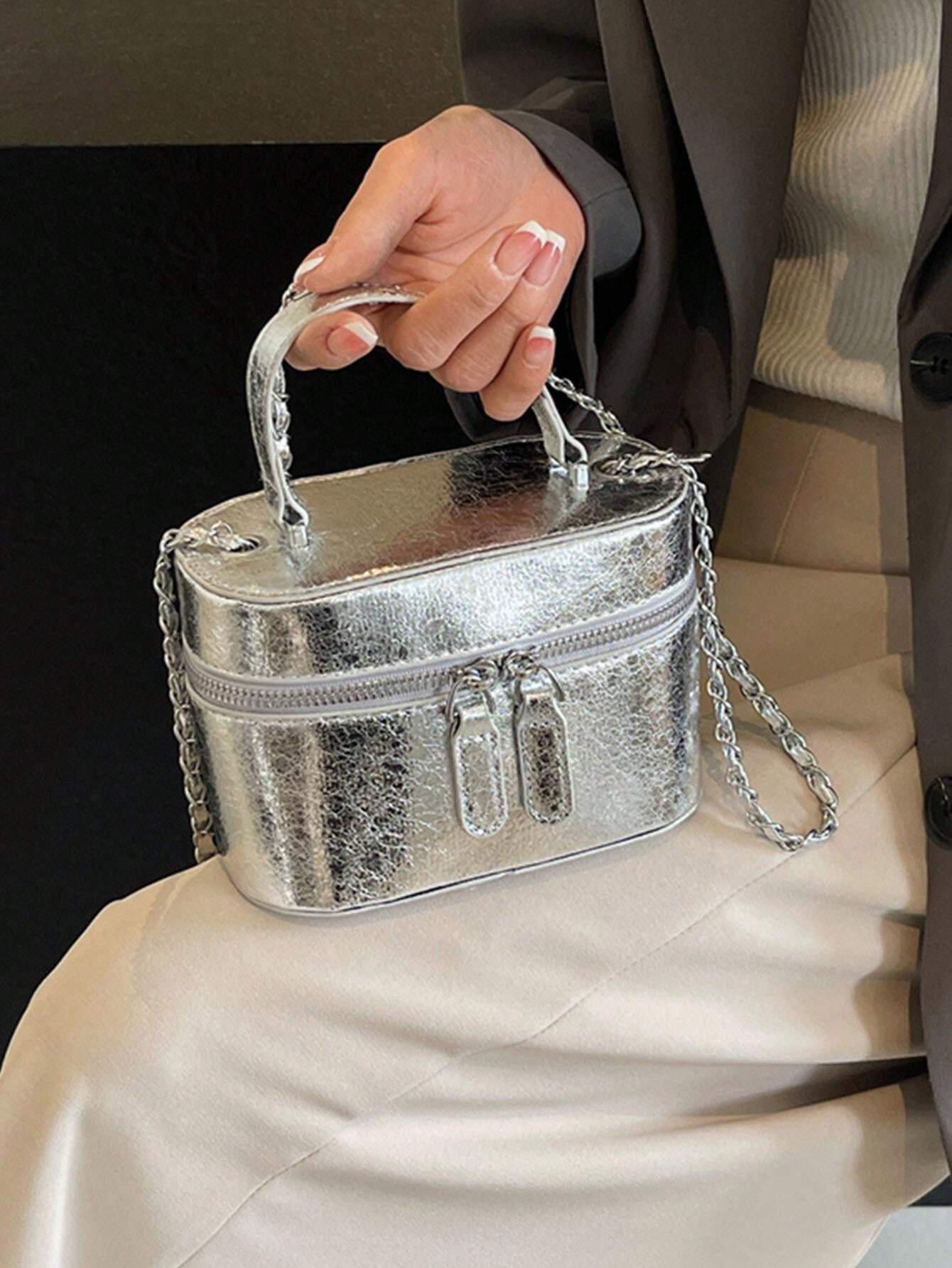 Women Box Shaped Handbags Fashion Chains Crossbody Bags High Quality PU ...