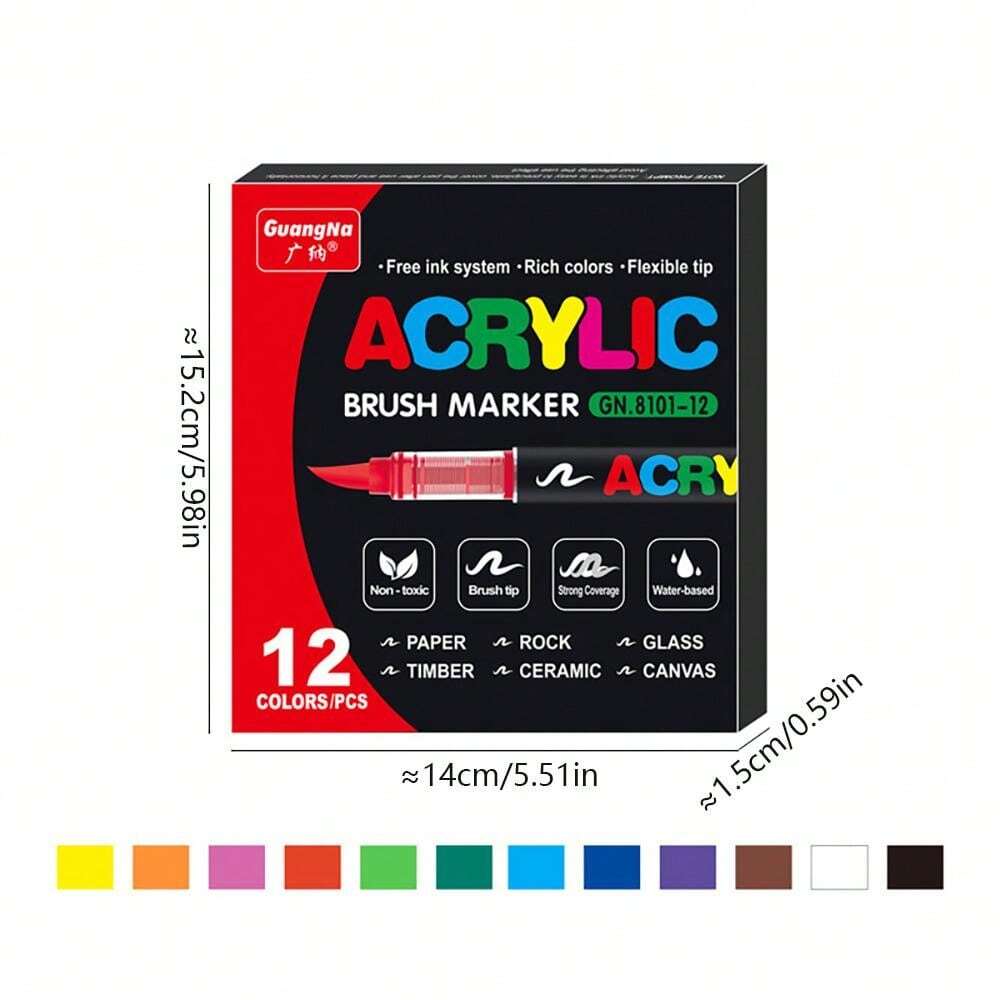 12 Colors Acrylic Paint Marker Set With Smart Liquid Control System And ...