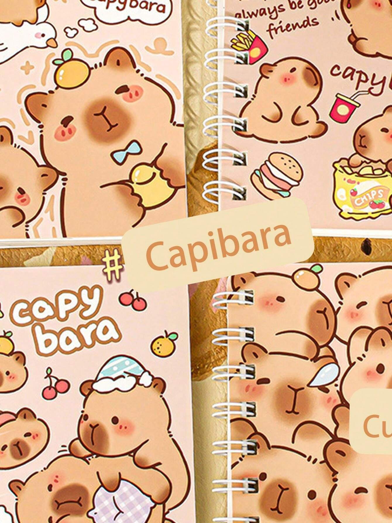 1 set de Cuatros cuadernos A5 con espiral de Capibara y Panda, libreta forrada con dibujos ...